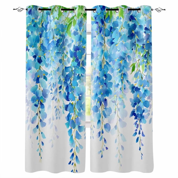 Blue Wisteria Blackout Curtains for Bedroom Living Room Darkening ...