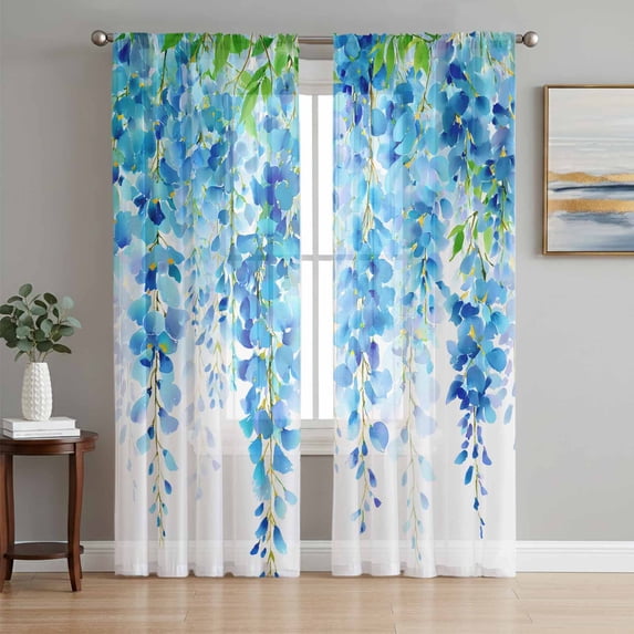 Blue Wisteria Sheer Curtains for Living Room Bedroom Botanical ...