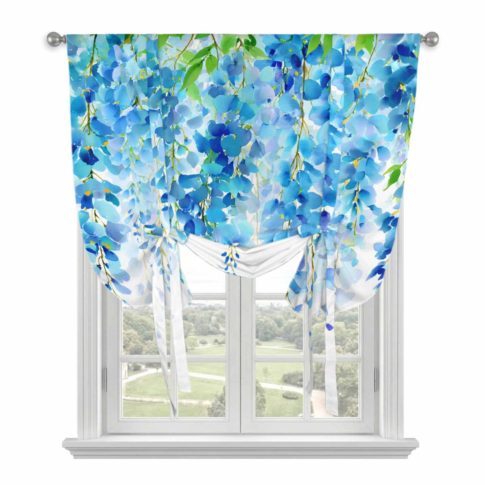 Blue Wisteria Tie Up Curtains for Window, Thermal Insulated Balloon ...