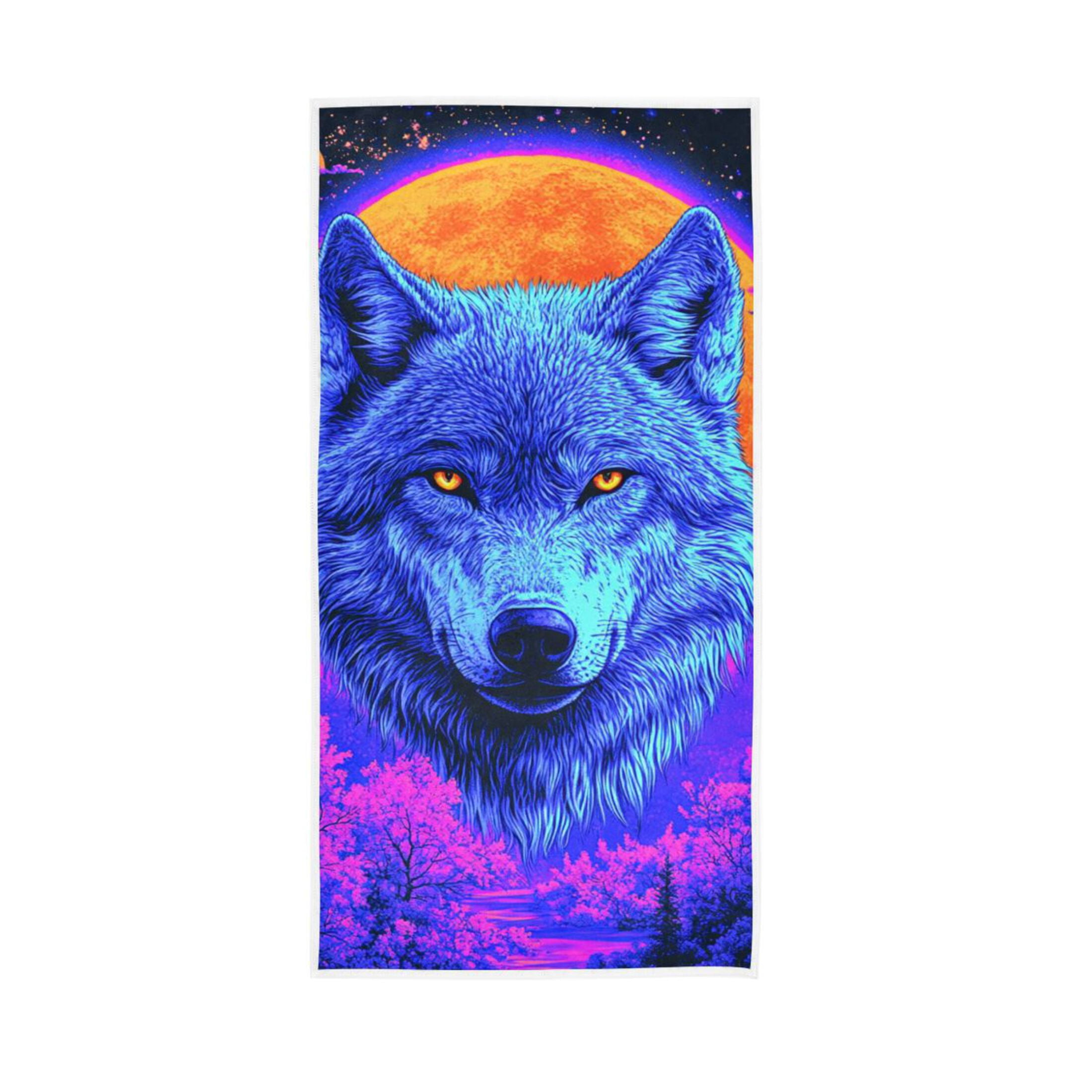 Blue Wolf Art Print Face Towel Absorbent Hand Towels Bath Sport Gym ...