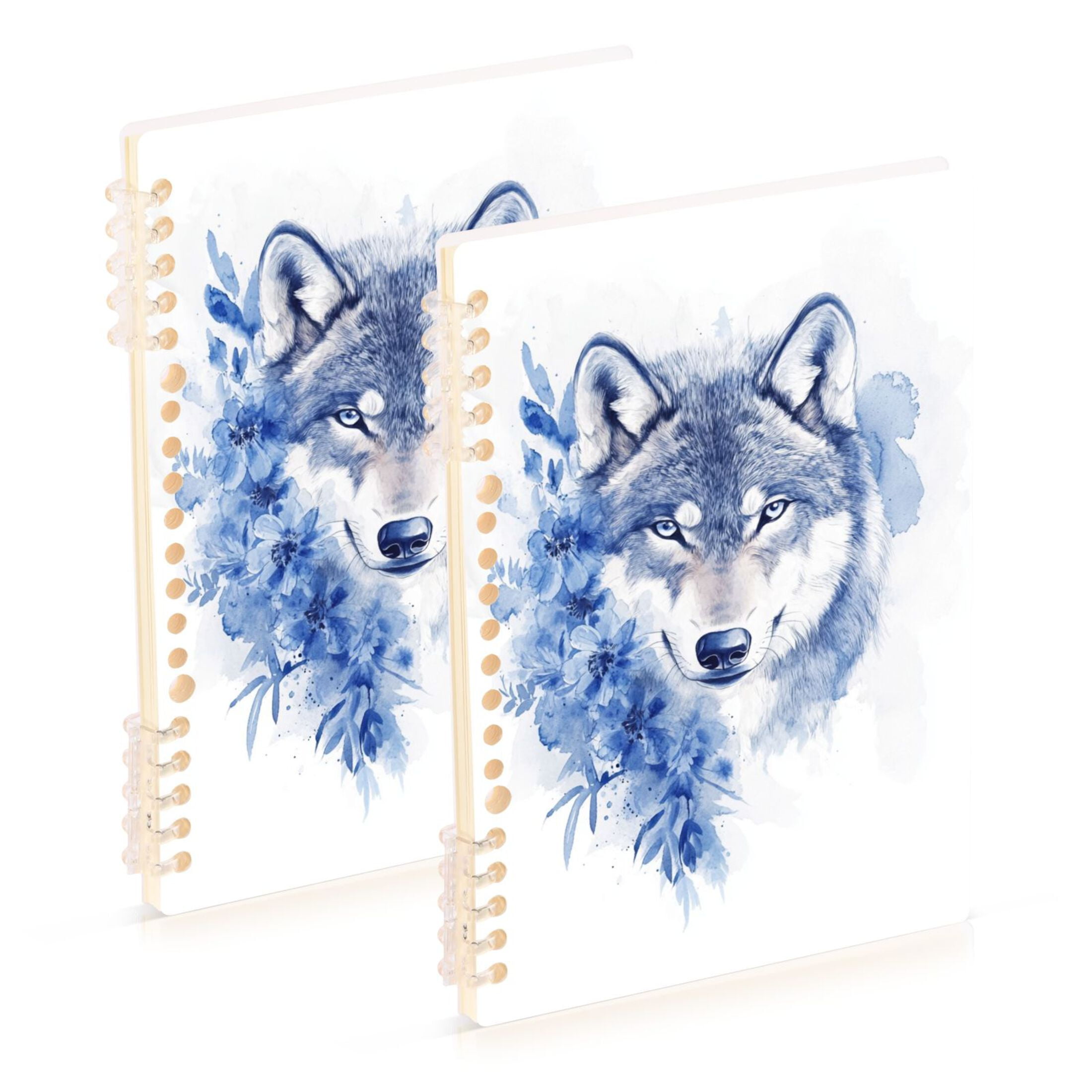 Blue Wolf Flowers Watercolor Notebook Detachable Coil Notebook Diary A5 ...