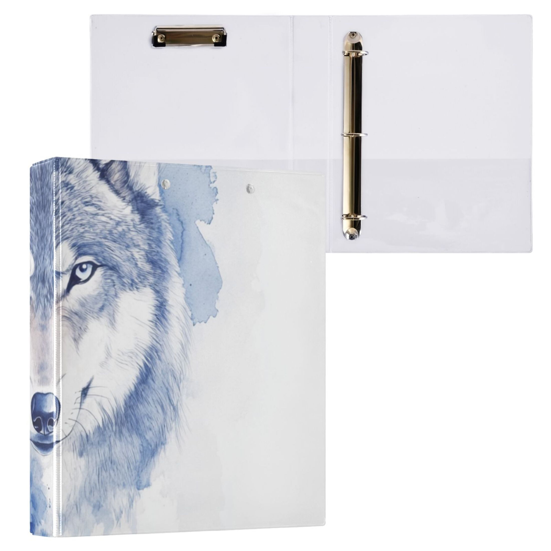 Blue Wolf Flowers Watercolor Round Ring Binder 3 Rings 1.5" Capacity ...
