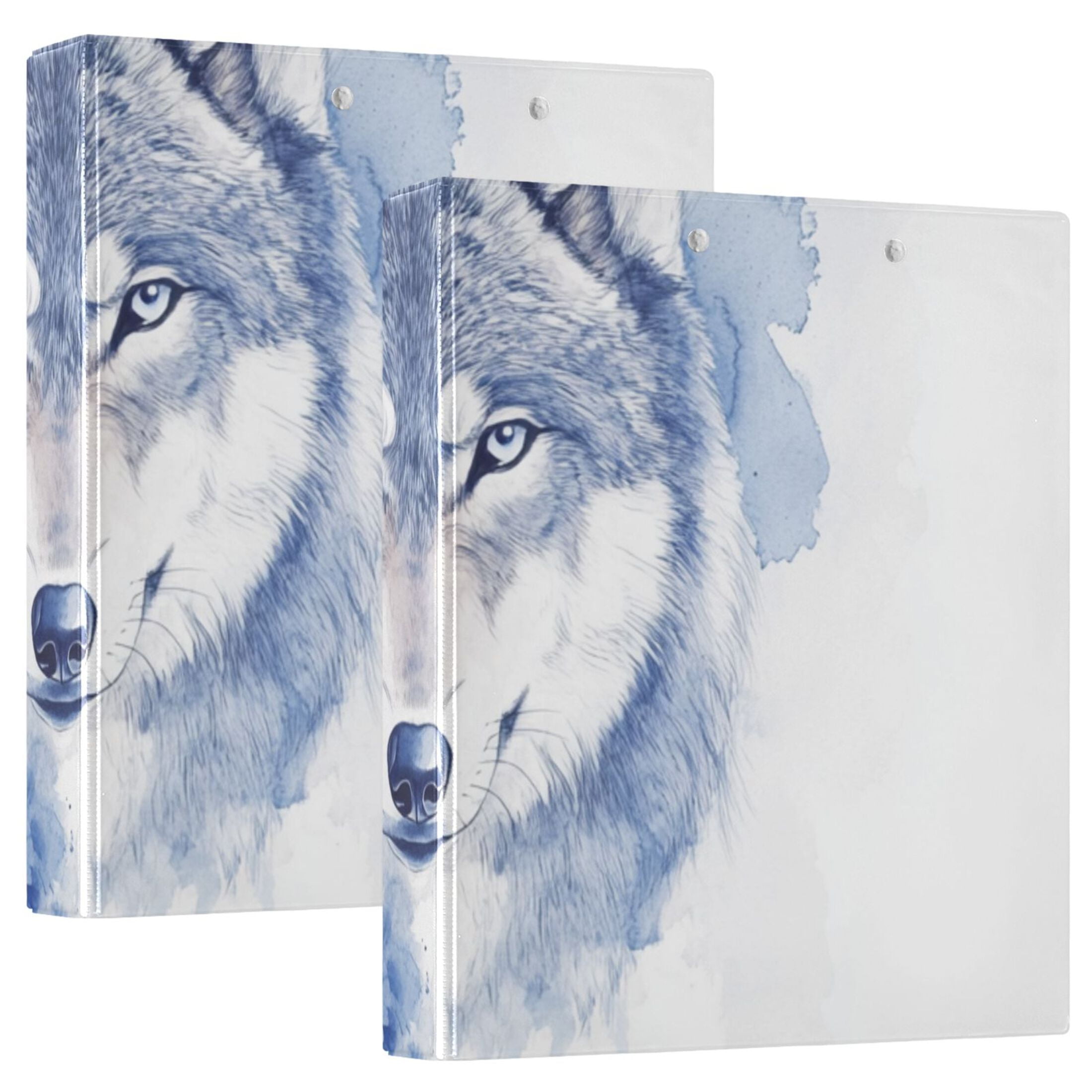 Blue Wolf Flowers Watercolor Round Ring Binder 3 Rings 1.5" Capacity ...