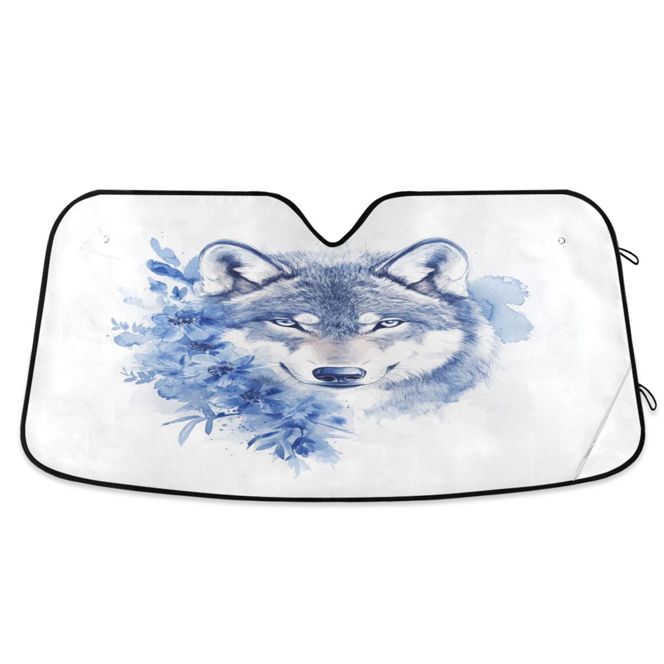 Blue Wolf Flowers Watercolor Windshield Sun Shade Automobile Visor ...