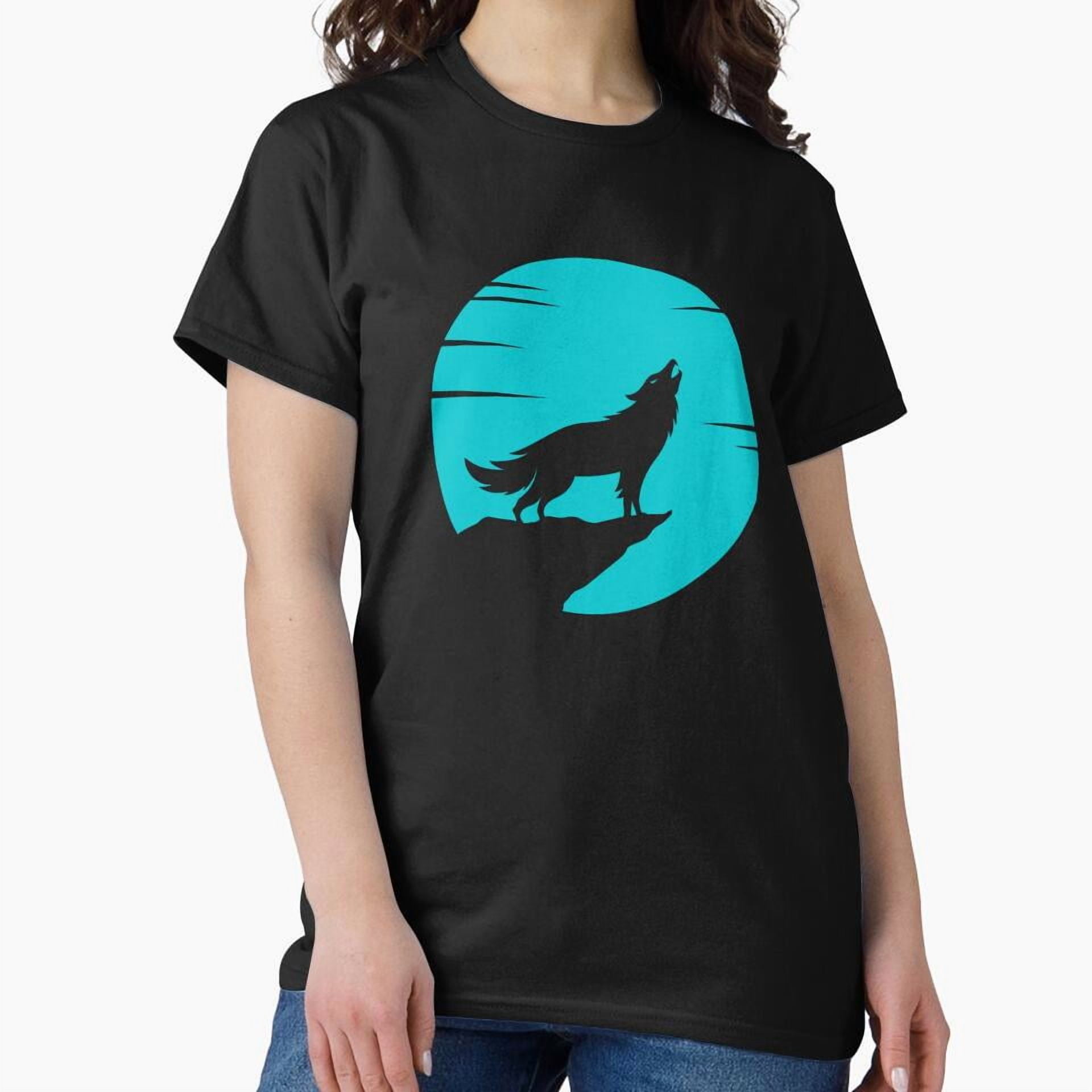 Blue Wolf On The Moon Celestial Lunar Scene Fantasy Fans Art Unisex T ...