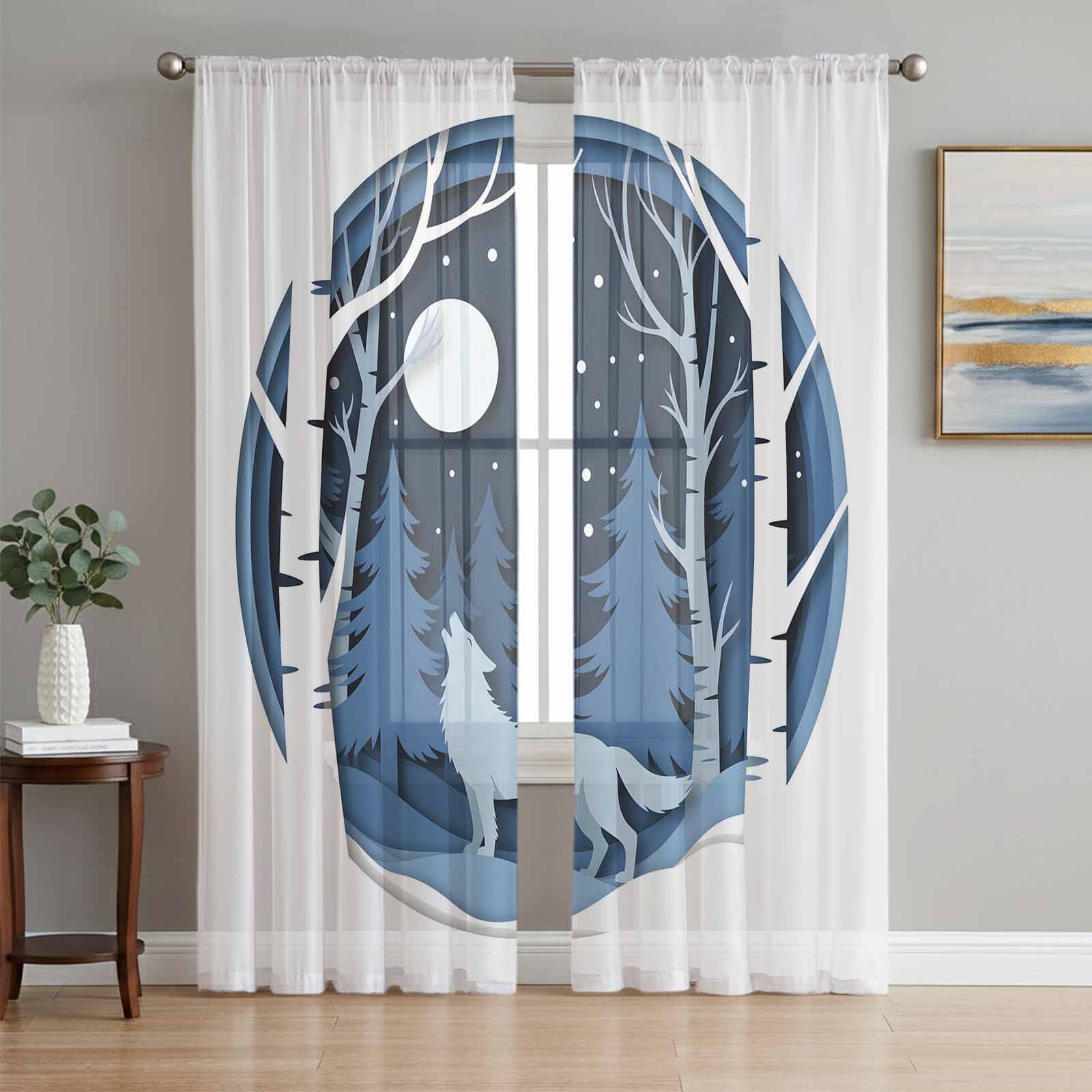 Blue Wolf Sheer Curtains 84 Inch Length 2 Panels for Living Room ...