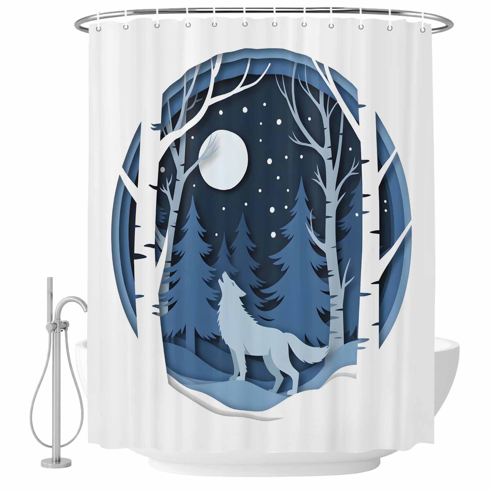 Blue Wolf Shower Curtain, Waterproof Shower Curtains for Bathroom ...