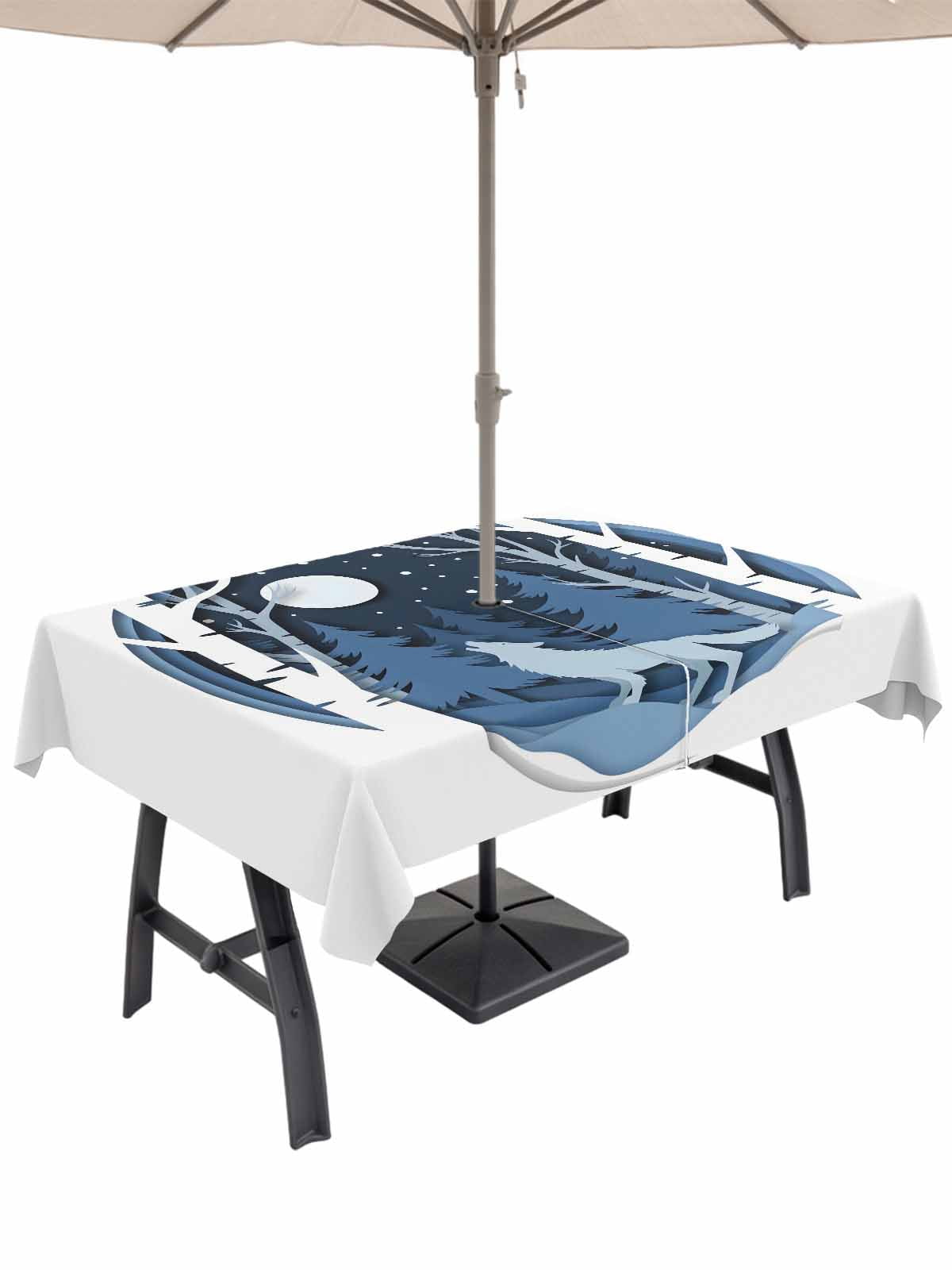 Blue Wolf Table Cloth Rectangle Outdoor Tablecloth, Christmas Tree ...