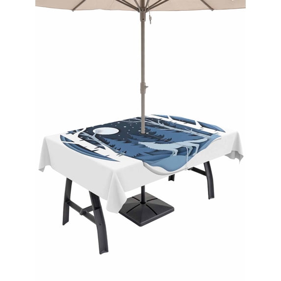 Blue Wolf Table Cloth Rectangle Outdoor Tablecloth, Christmas Tree ...
