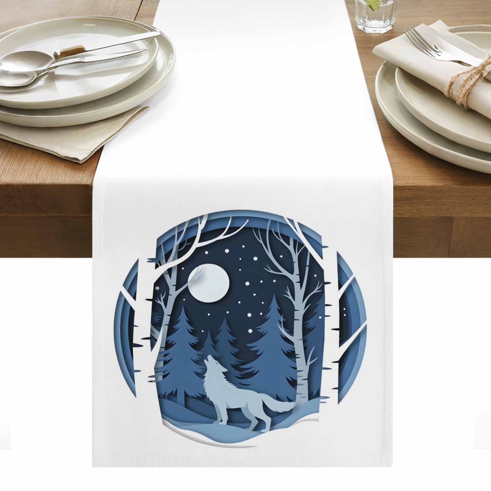 Blue Wolf Table Runner - 48 Inch Long, Kitchen Dining Table Runner ...