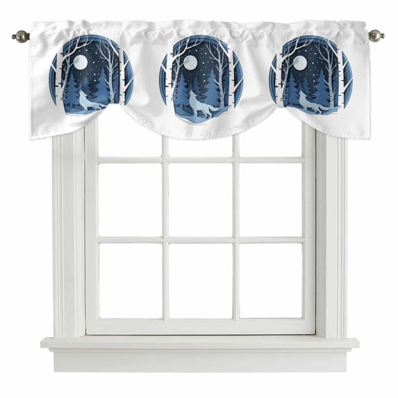 Blue Wolf Tie Up Valance Curtains for Windows, Kitchen Curtains Window ...