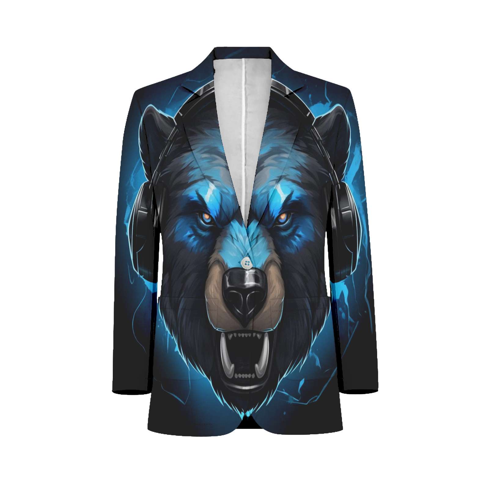 Blue Wolf With Headphones Mens Suits Shawl Collar Slim Fit Suit Mens ...