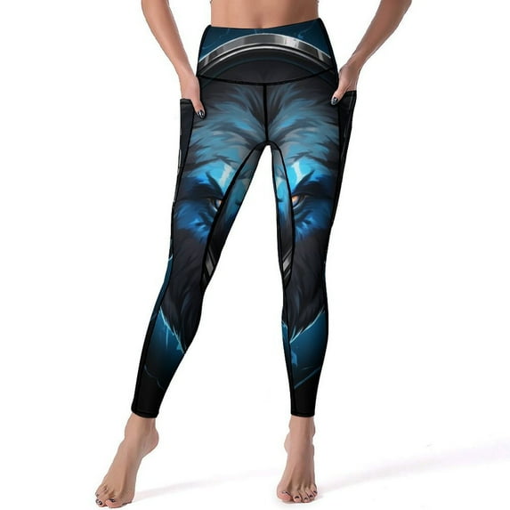 Blue Wolf with Headphones Pants Leggings for Fitness Fitness Woman ...