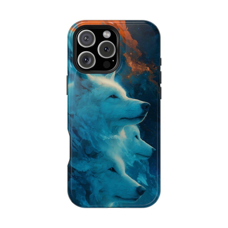 Blue Wolves with a Cosmic Glow Graphic Phone Case for iPhone 11,12,13 ...