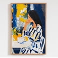 Blue Woman Coffee Shop Art Vibrant Dopamine Stripe Colorful Cafe Wall ...