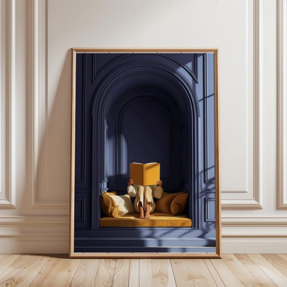 Blue Woman Reading Print, Blue Wall Art, Library, Book Lover Gifts ...