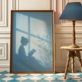 Blue Woman Reading Window Shadow Wall Art Soft Minimal Book, Unframed ...
