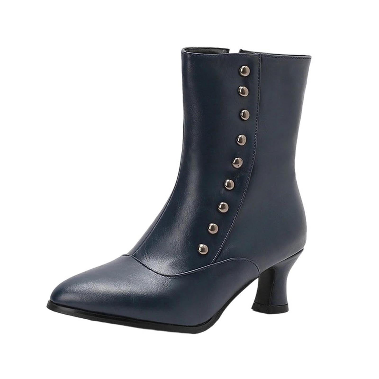 Blue Women Casual Boots Pointed Toe Side Zipper Low Heel For Versatile ...