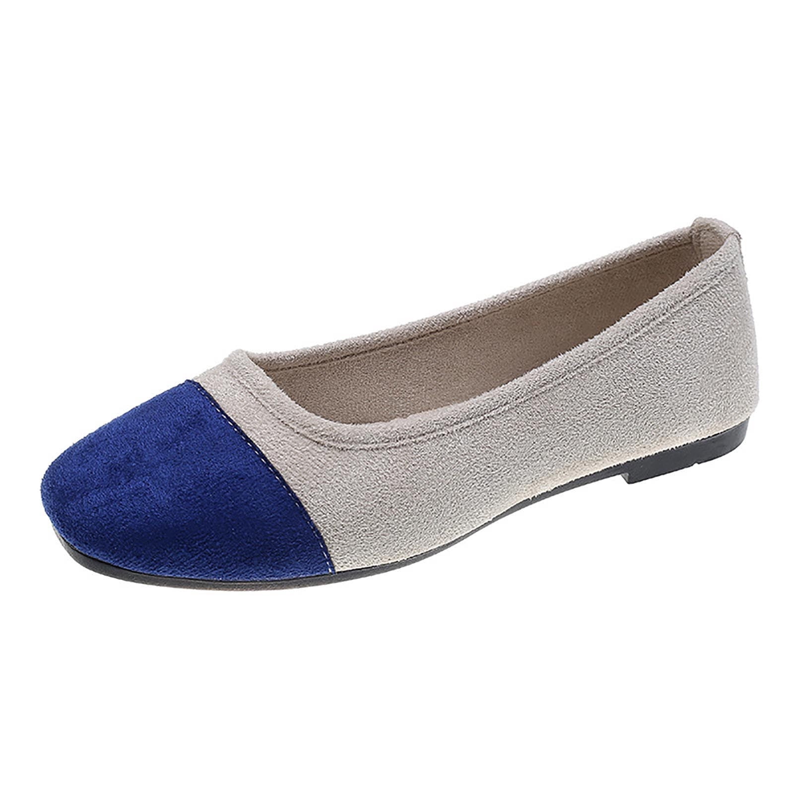 Blue Women Casual Large Size Color-Block Shallow-Mouth Flat Round-Toe ...