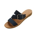 Blue Women Casual Wedge Heel Beach Sandals Solid Color Round Toe Open ...