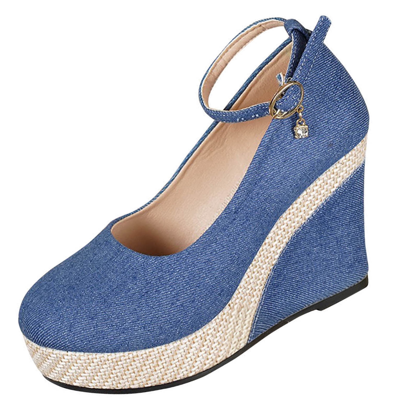 Blue Women Fashion Large Summer Style Wedge Heel Waterproof Thick ...