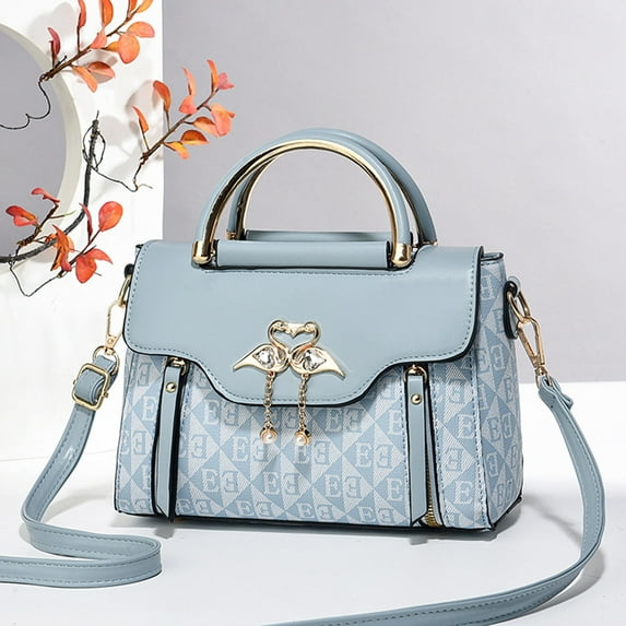 Blue Women Handbag, Solid Color Versatile Casual Shoulder Bag and ...
