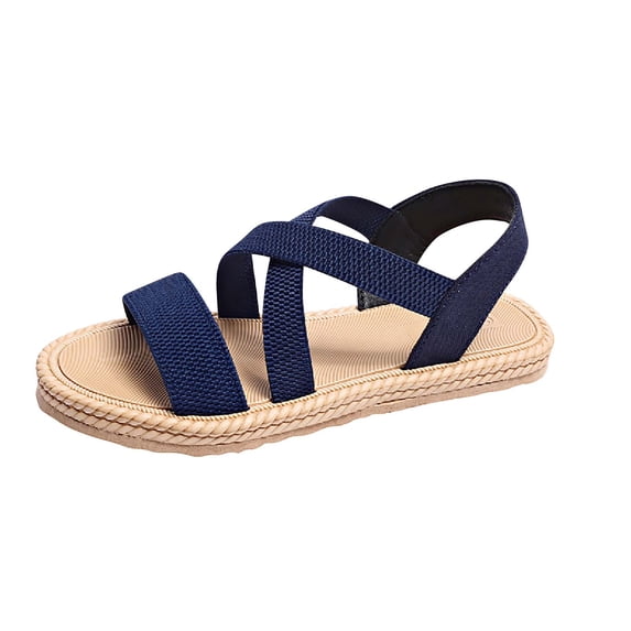 Blue Women Large Size Casual Flat Bottom Sandals Retro Roman Style With ...