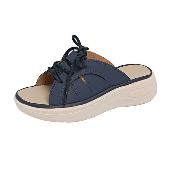 Blue Women Roman Slippers Featuring Solid Color And Wedge Heel For ...