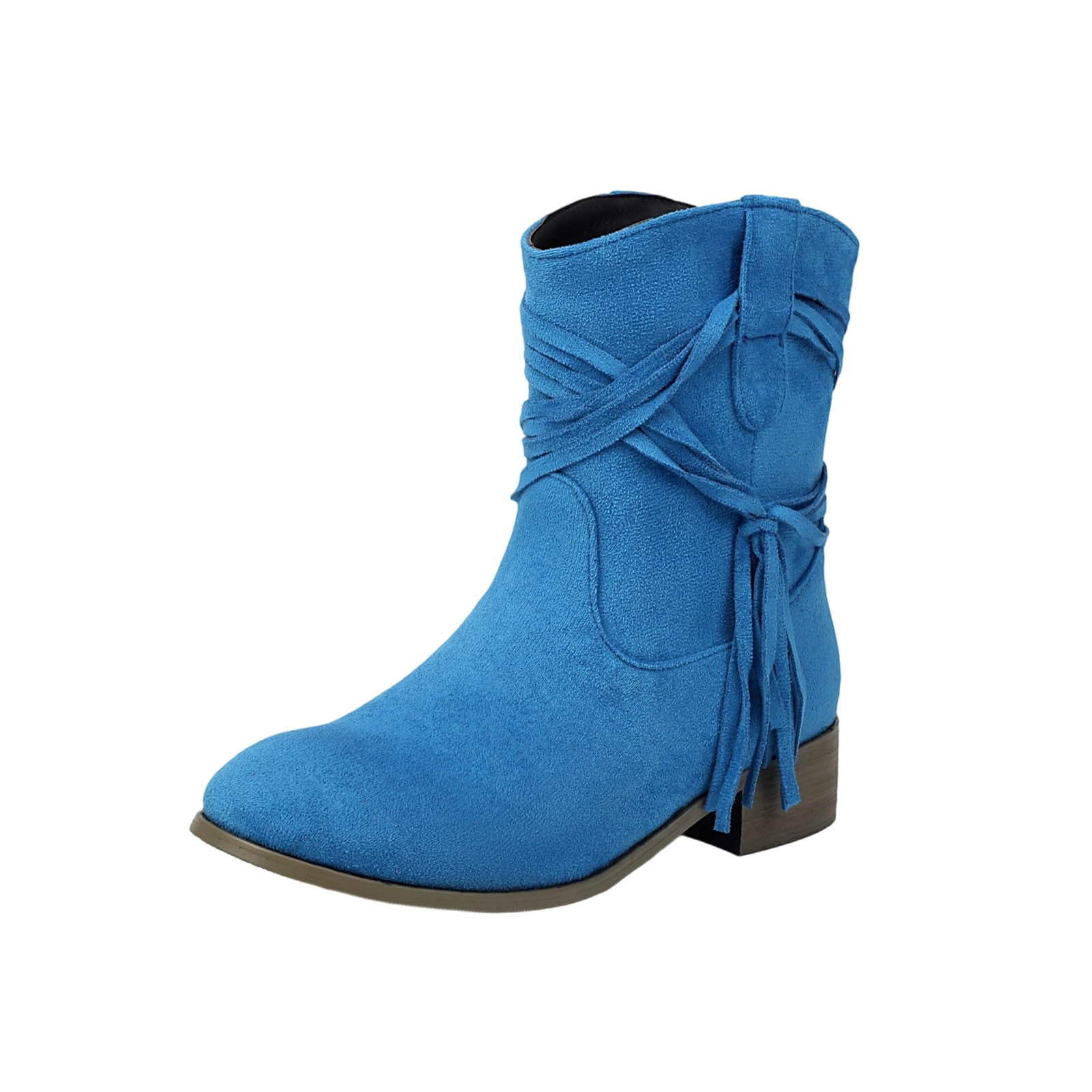 Blue Women'S Ankle Boots Fringe Pull On Chunky Heel Casual Daily Wear ...