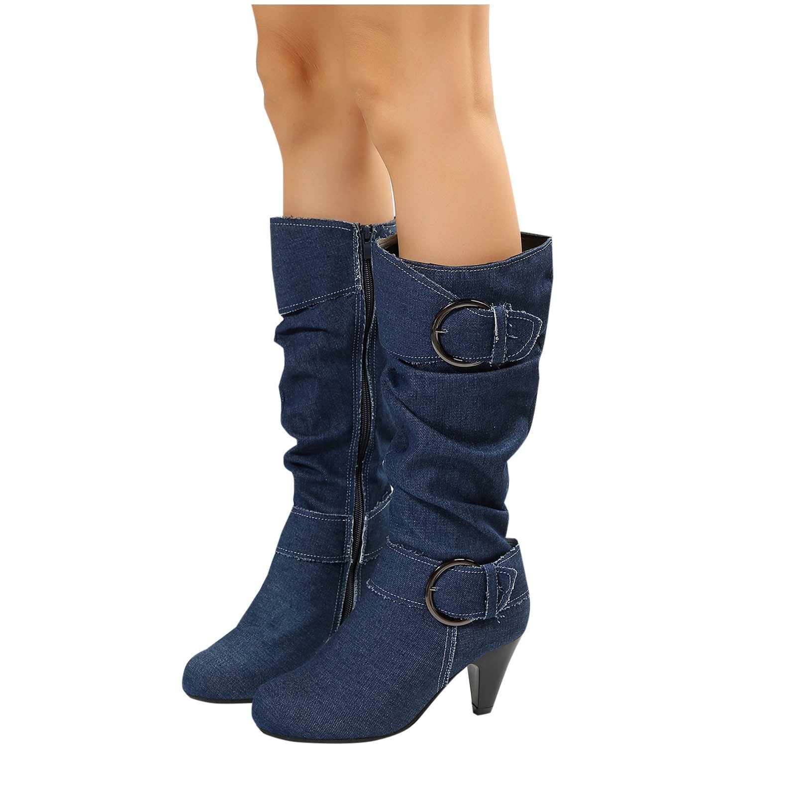 Blue Women S Boots With High Heel And Warm Lining For Winter Wear ...