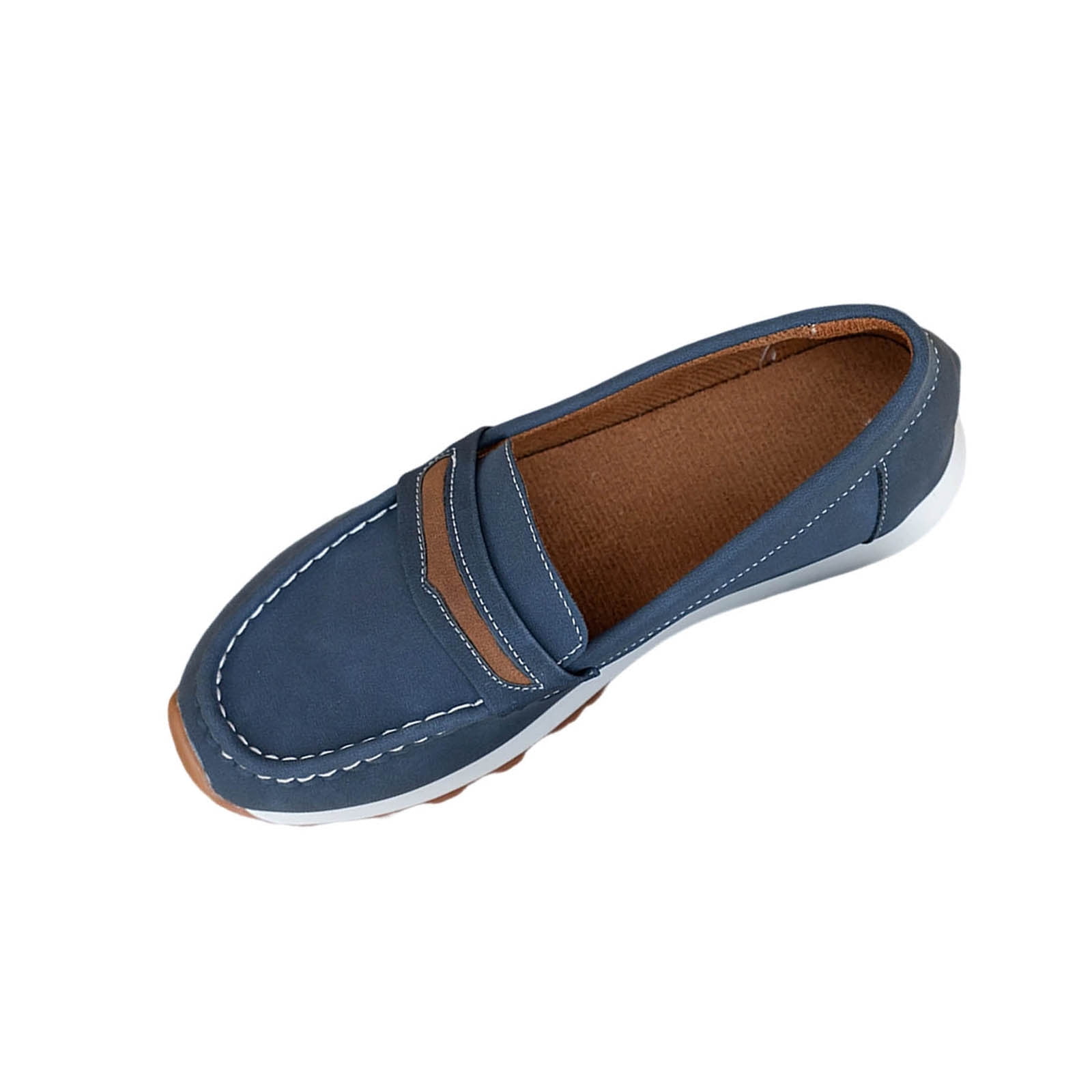 Blue Women'S Casual Loafers With A Color-Block Pattern, Round Toe, Flat ...