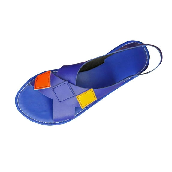 Blue Women'S Comfortable Flat Wraparound Sandals Color-Blocked Wide ...