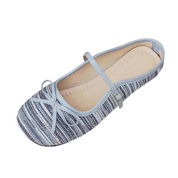 Blue Women'S Flat Shoes With Closed-Toe Round Toe Design In Striped ...