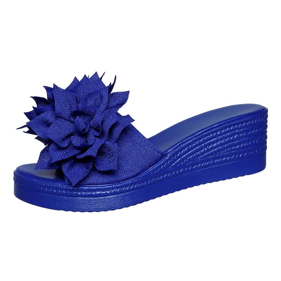 Blue Women'S Summer Peep Toe Wedge Sandals Floral Design Outdoor Casual ...