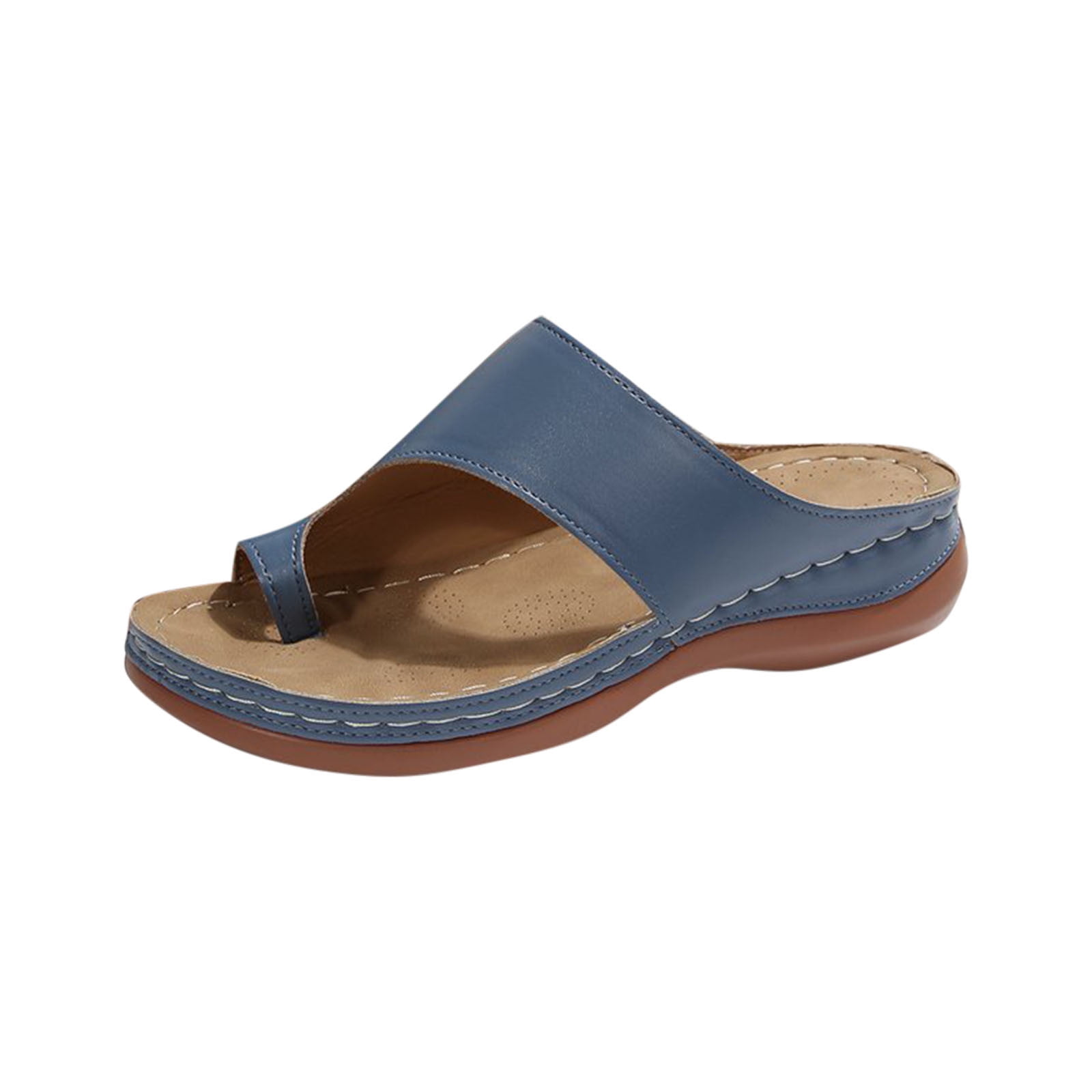 Blue Women'S Wedge Slides Solid Color Thong Open Toe Slip On Casual ...