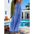 Blue Women Summer Halter Neck Tiered Maxi Dress With Ruffle Hem Casual ...