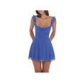 Blue Women Summer Mini Dress With Ruffled Shoulder Smocked Waist Flowy ...