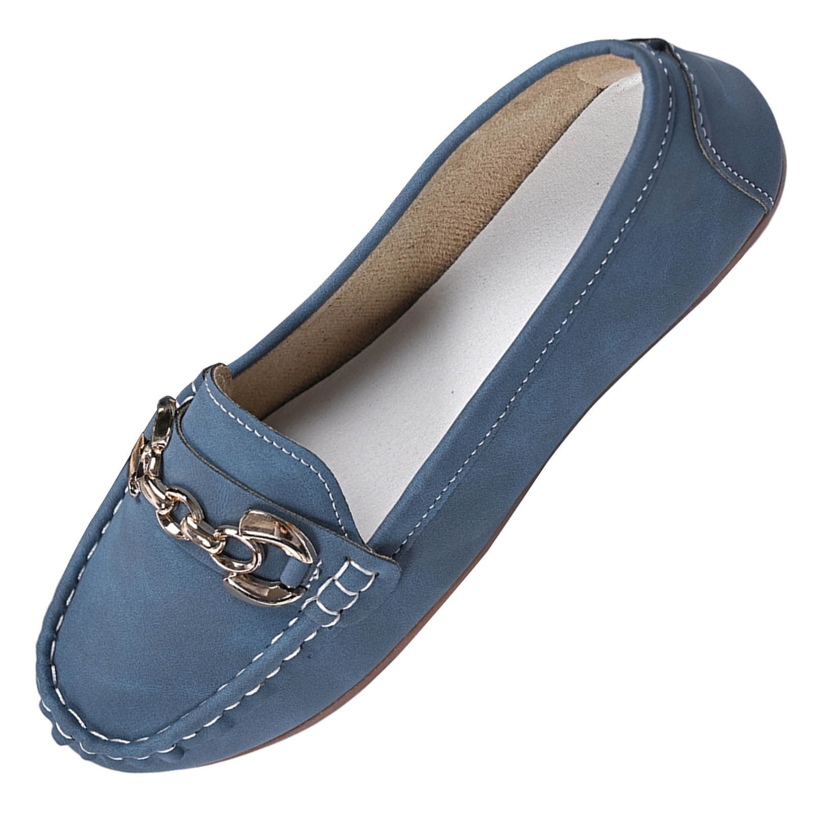 Blue Womens Casual Wear Sandblasted French Round Toe Soft Sole Flat ...