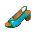 Blue Womens Chic Mid Heel Sandals With Metal Buckle Strap Open Toe ...