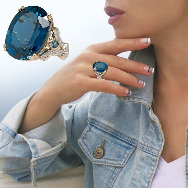 Blue Womens Fashion Goose Egg Diamond Ring, 925 Sterling Silver Cubic ...