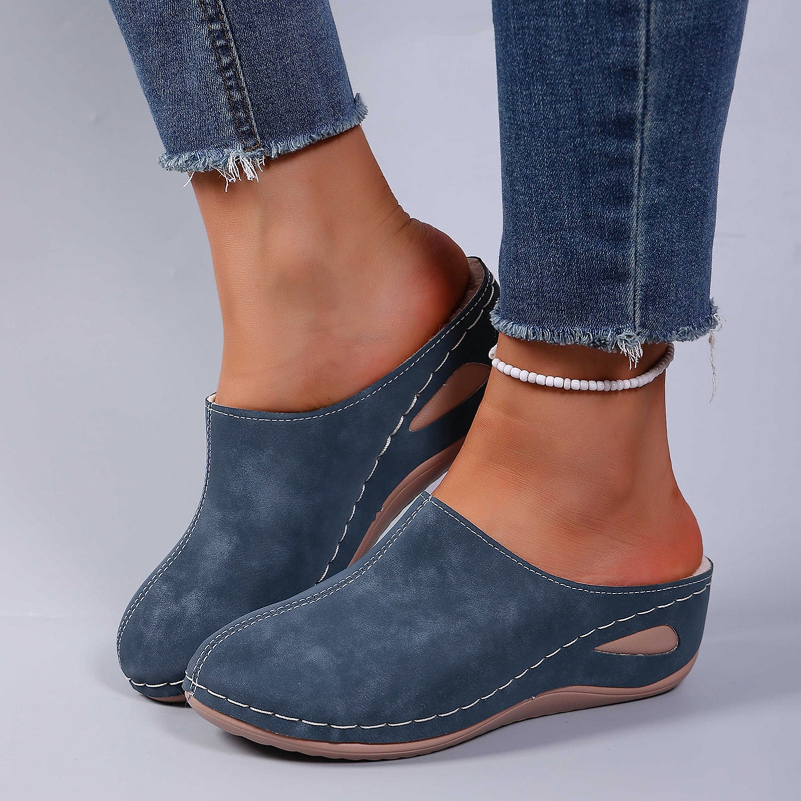 Blue Womens Fleece Lined Slippers Easy On Off Wrap Around Design ...