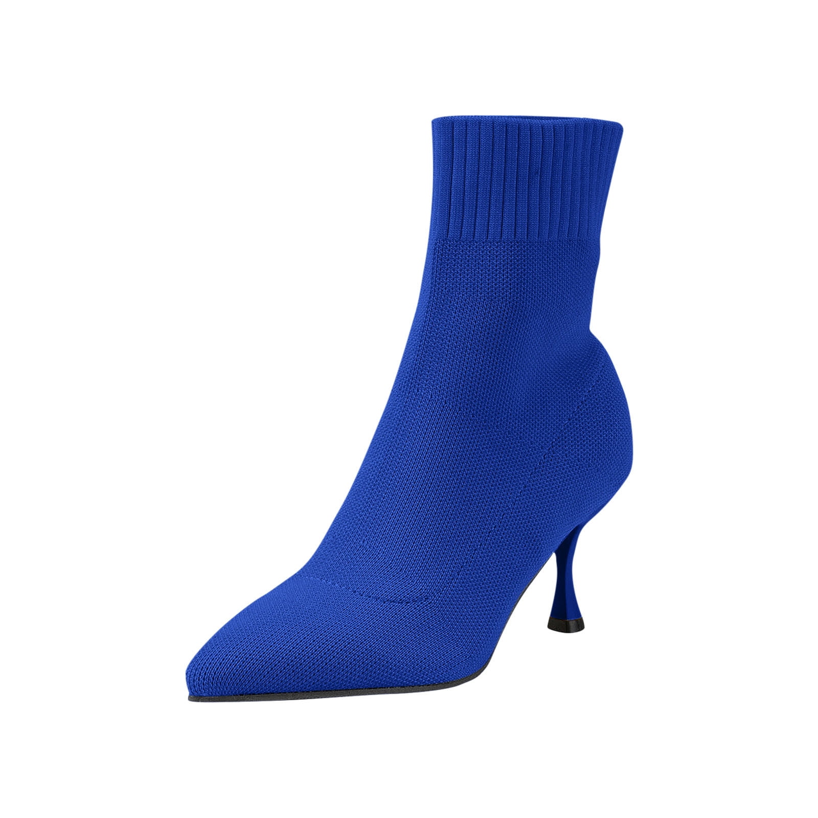 Blue Womens Knitted Heel Shoes With Pointed Toe For Versatile Wear And ...
