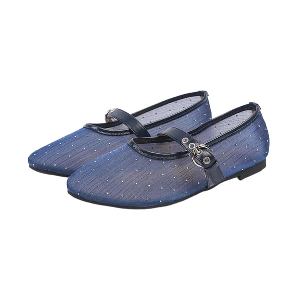 Blue Womens Mesh Rhinestone Flat Shoes Thin Strap Buckle Breathable ...