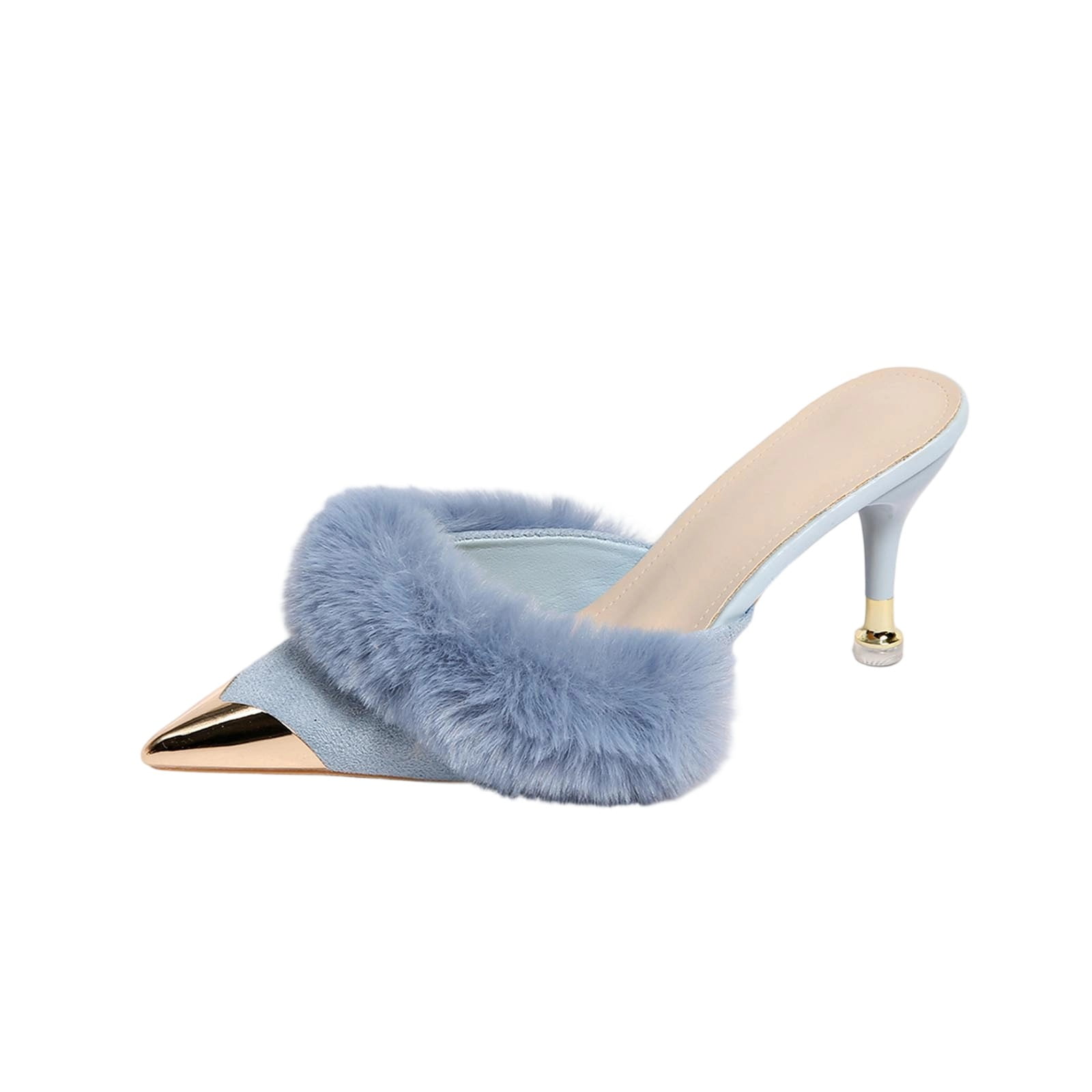 Blue Womens Pointed Toe Open Toe High Heel Sandals Slip On Mule ...