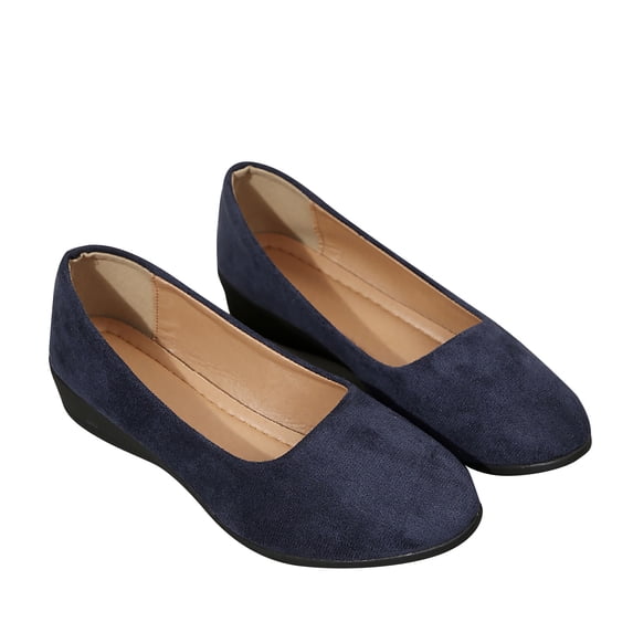 Blue Womens Slip On Flat Round Toe Suede Casual Loafers Comfortable ...