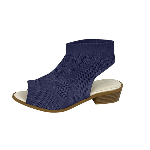 Blue Womens Slip On Open Toe Sandals Mesh Breathable Low Heel Casual ...