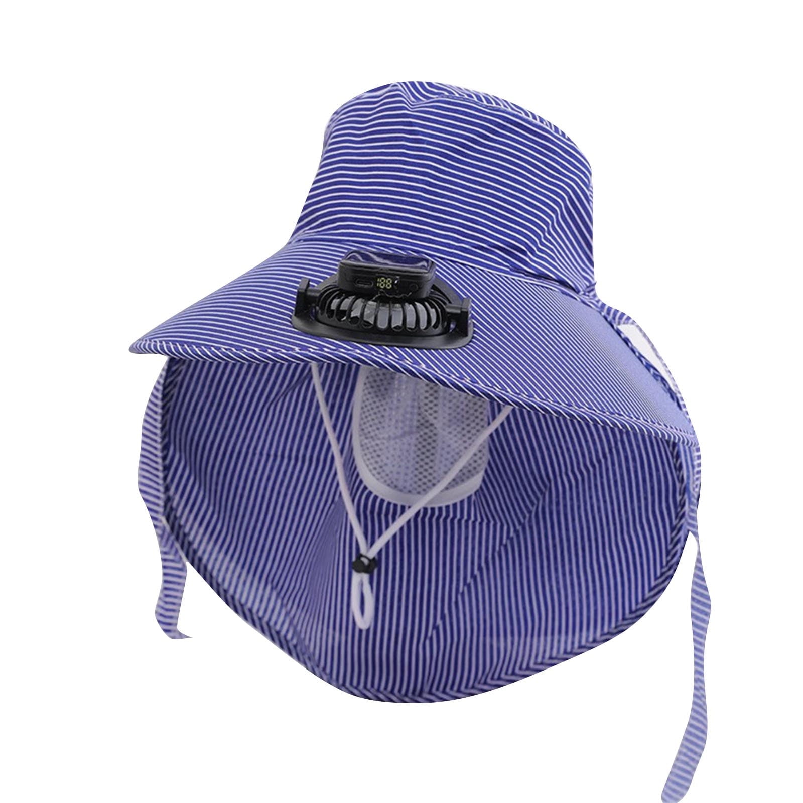 Blue Womens Solar Powered Sun Hat With Neck Flap And Fan For Outdoor ...