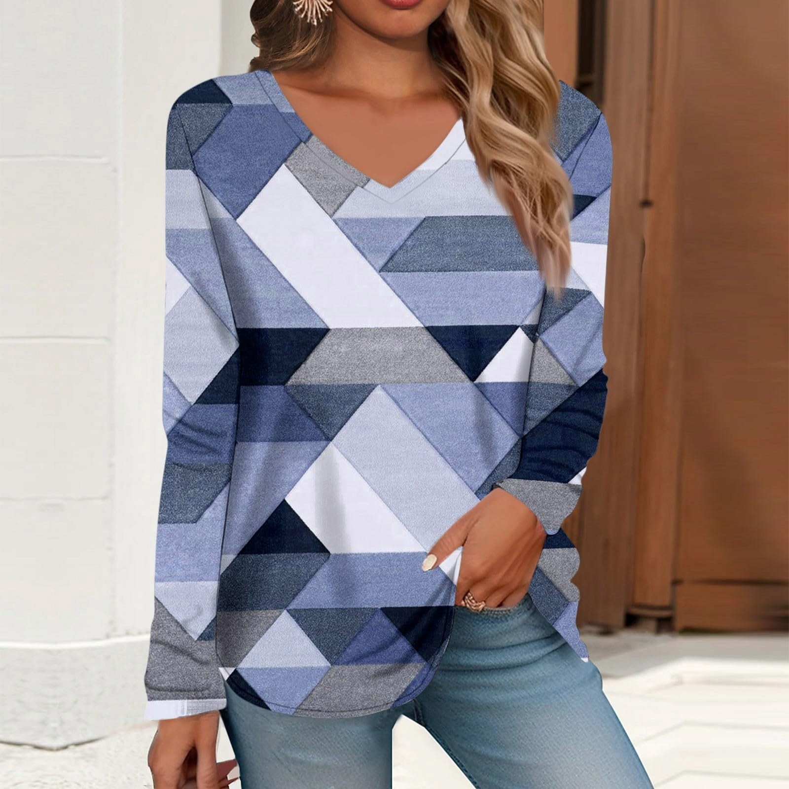 Blue Womens Spring Tops 2024, Long Sleeve Office Blouses for Women for ...