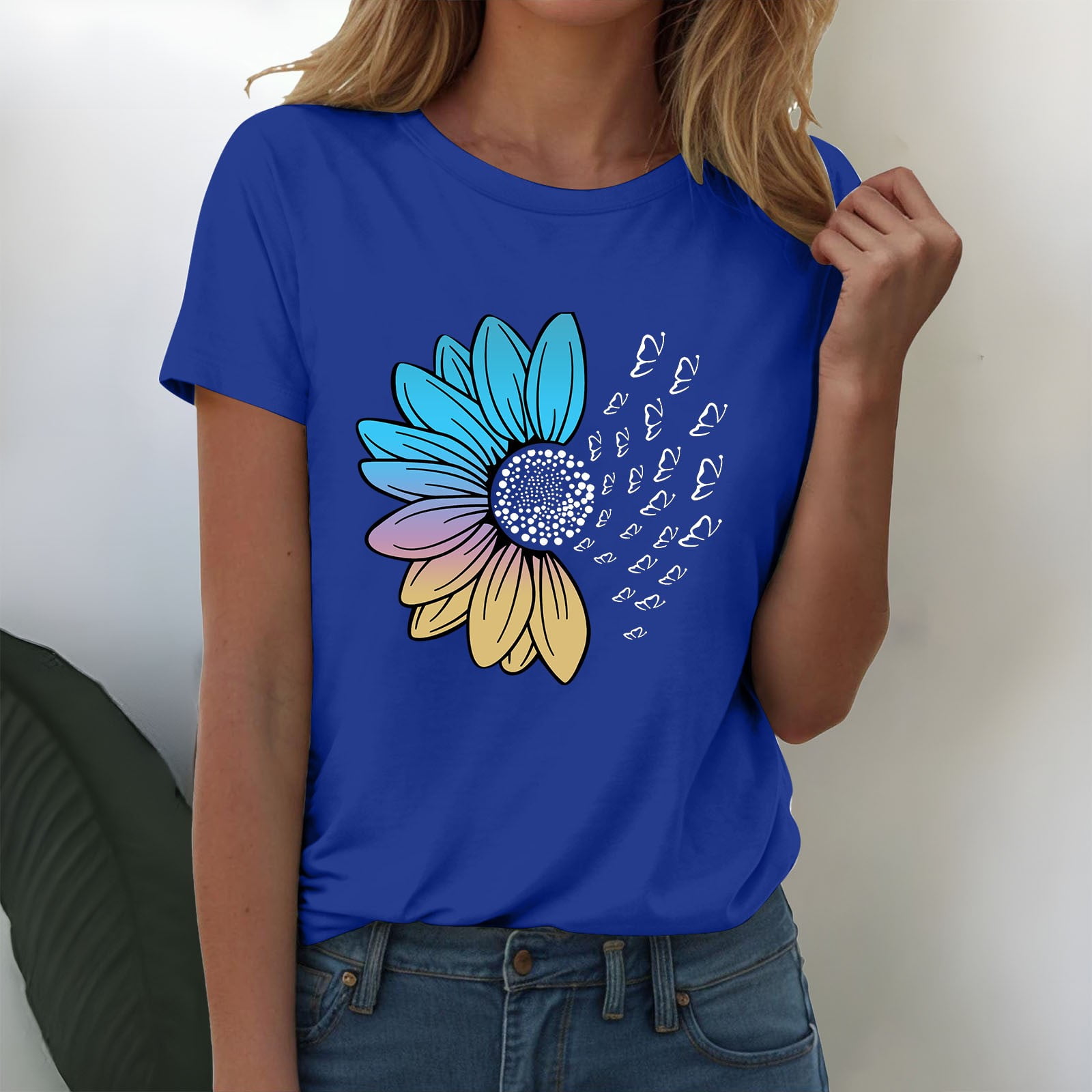 Blue Womens Summer Tops Womens Fashion Workout T Shirts Athletic Plus ...