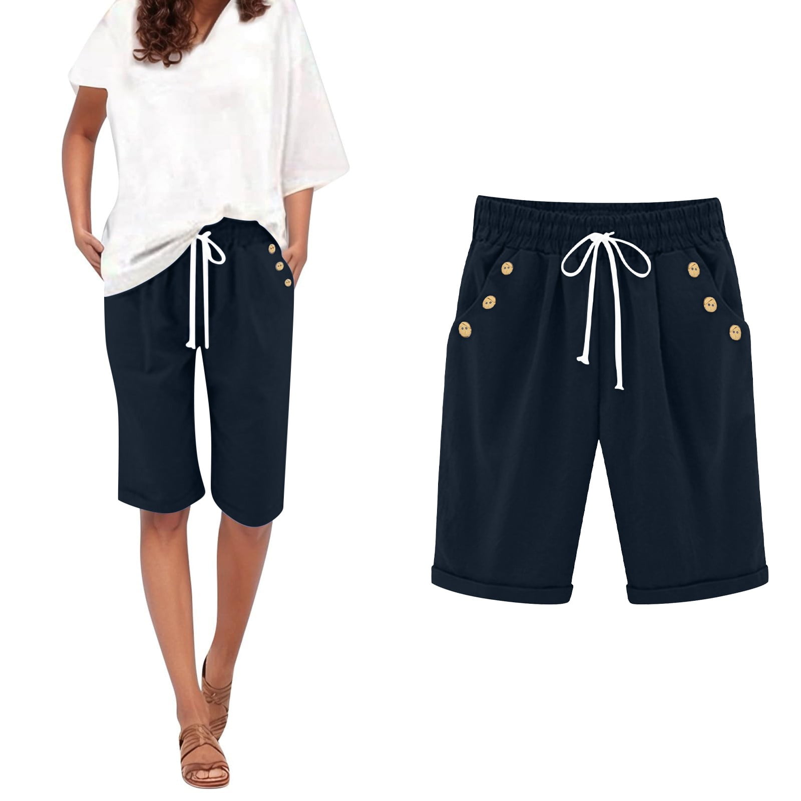 Blue Womens Sweatpants Shorts for Women Loose Fit Knee Length Shorts ...